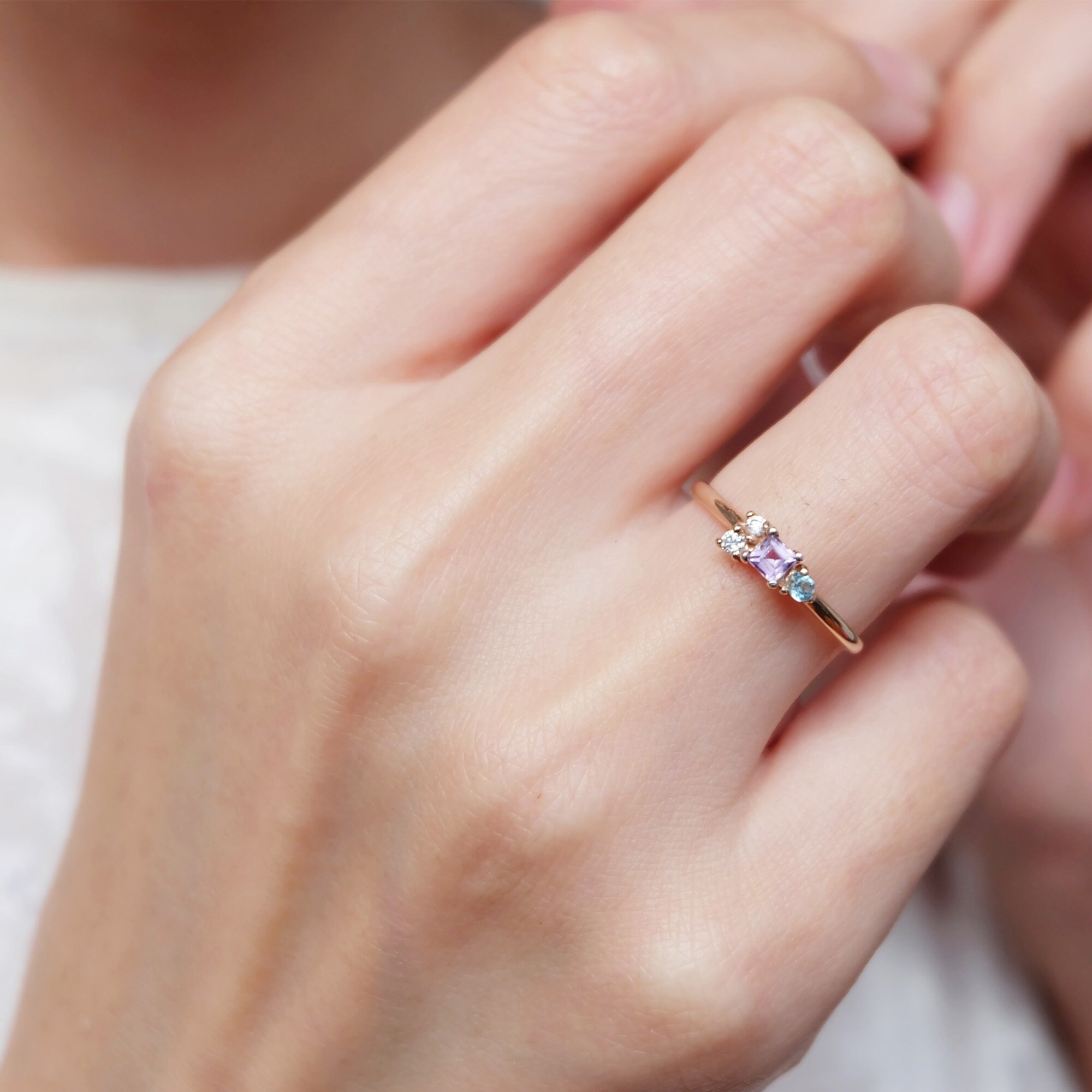 Mixed stone cluster ring amethyst ring aquamarine ring mix | Etsy