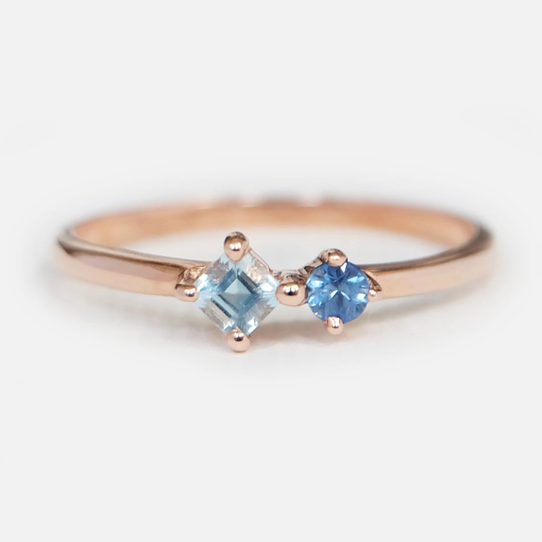 Dual Birthstones Ring, Dual Ring, Two Stones Ring, 2 Birthstones Ring ...