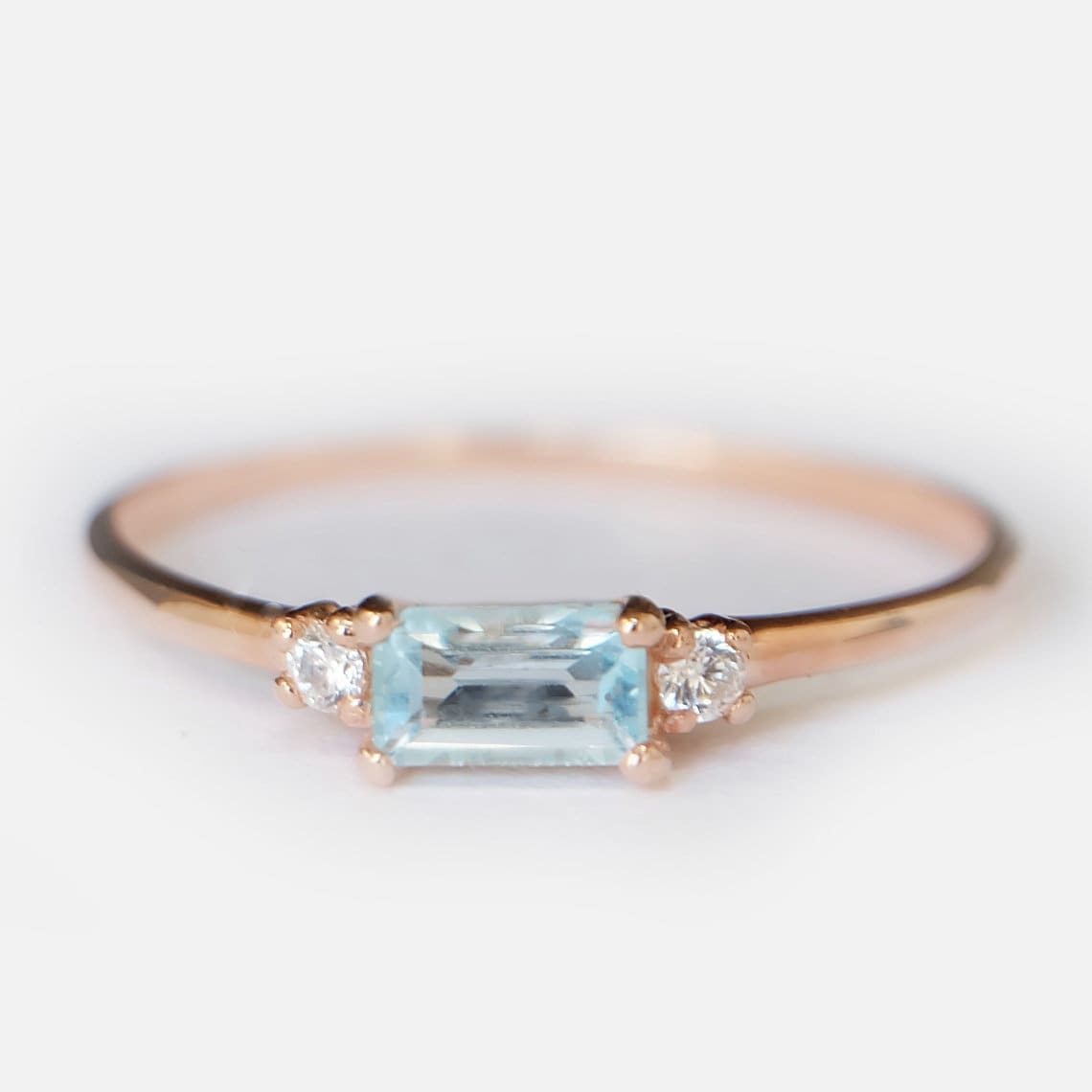 Solid 14k Gold Aquamarine Baguette Ring Natural Aquamarine - Etsy