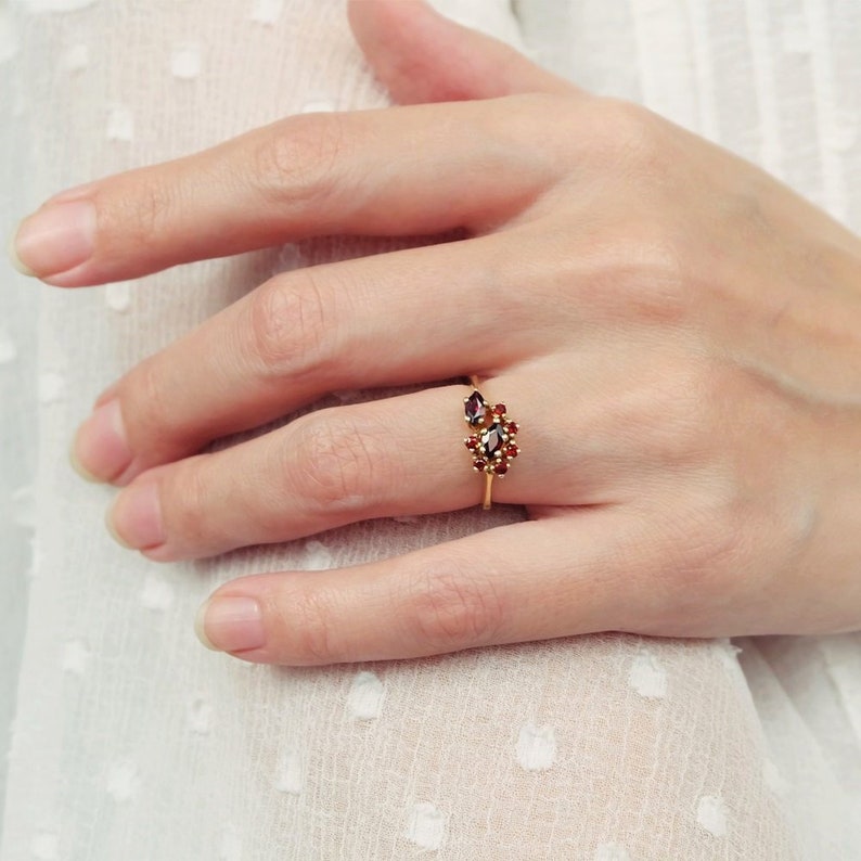 Garnet cluster ring garnet rings for women 14k garnet ring | Etsy