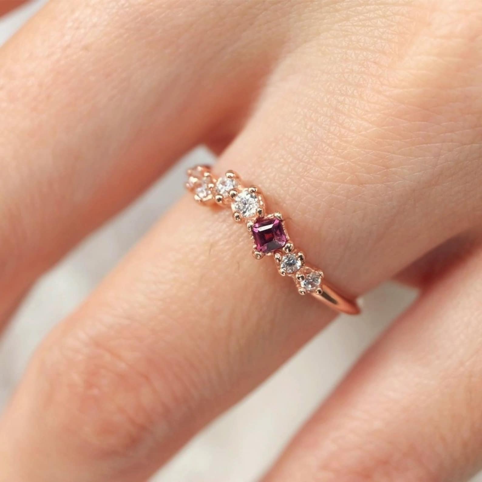 Rhodolite Ring Rhodolite Rings for Women Rhodolite Cluster - Etsy