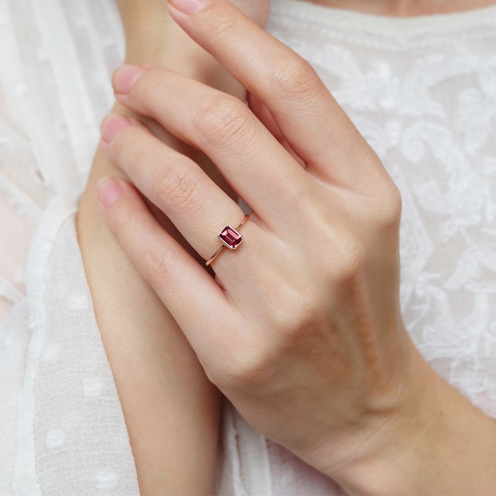 14k octagon rhodolite ring rhodolite ring engagement ring | Etsy