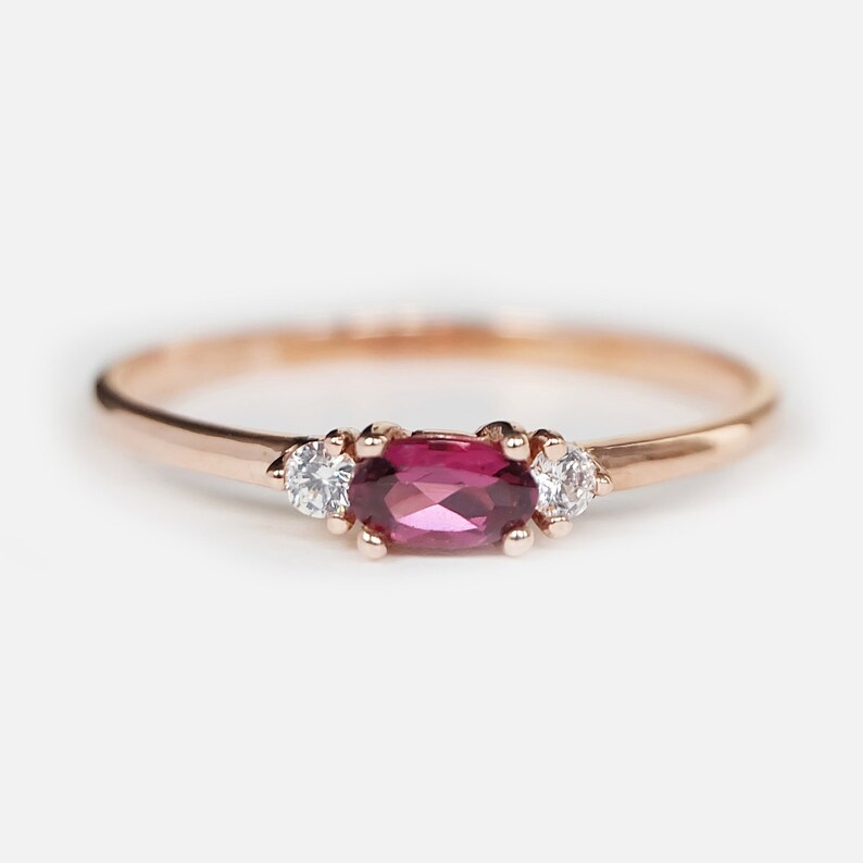 Rhodolite Ring Oval Rhodolite Diamond Ring Solid Gold - Etsy