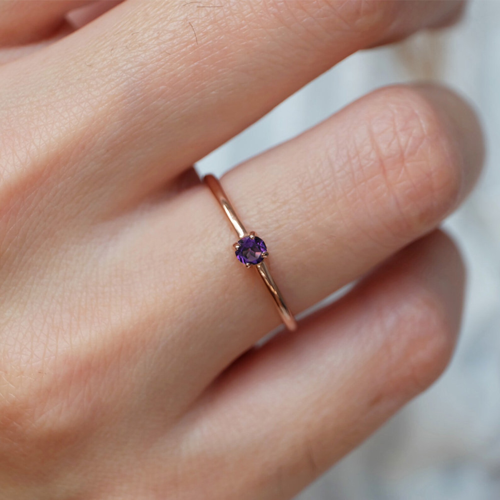 Amethyst Ring February Birthstone Ring Dainty Gold Ring | Etsy