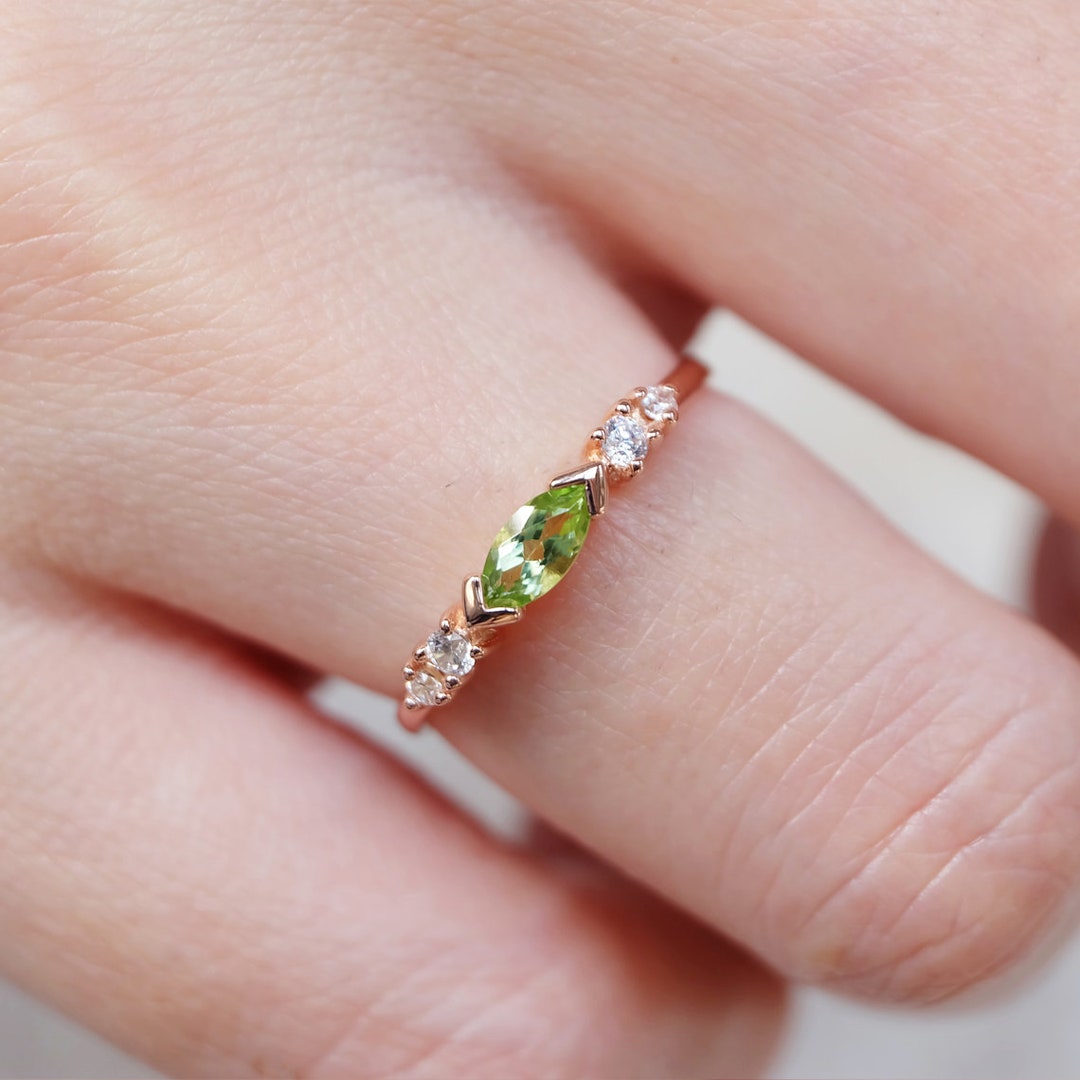 Peridot Ring, 14k Gold Peridot Marquise Ring, Green Peridot Ring ...