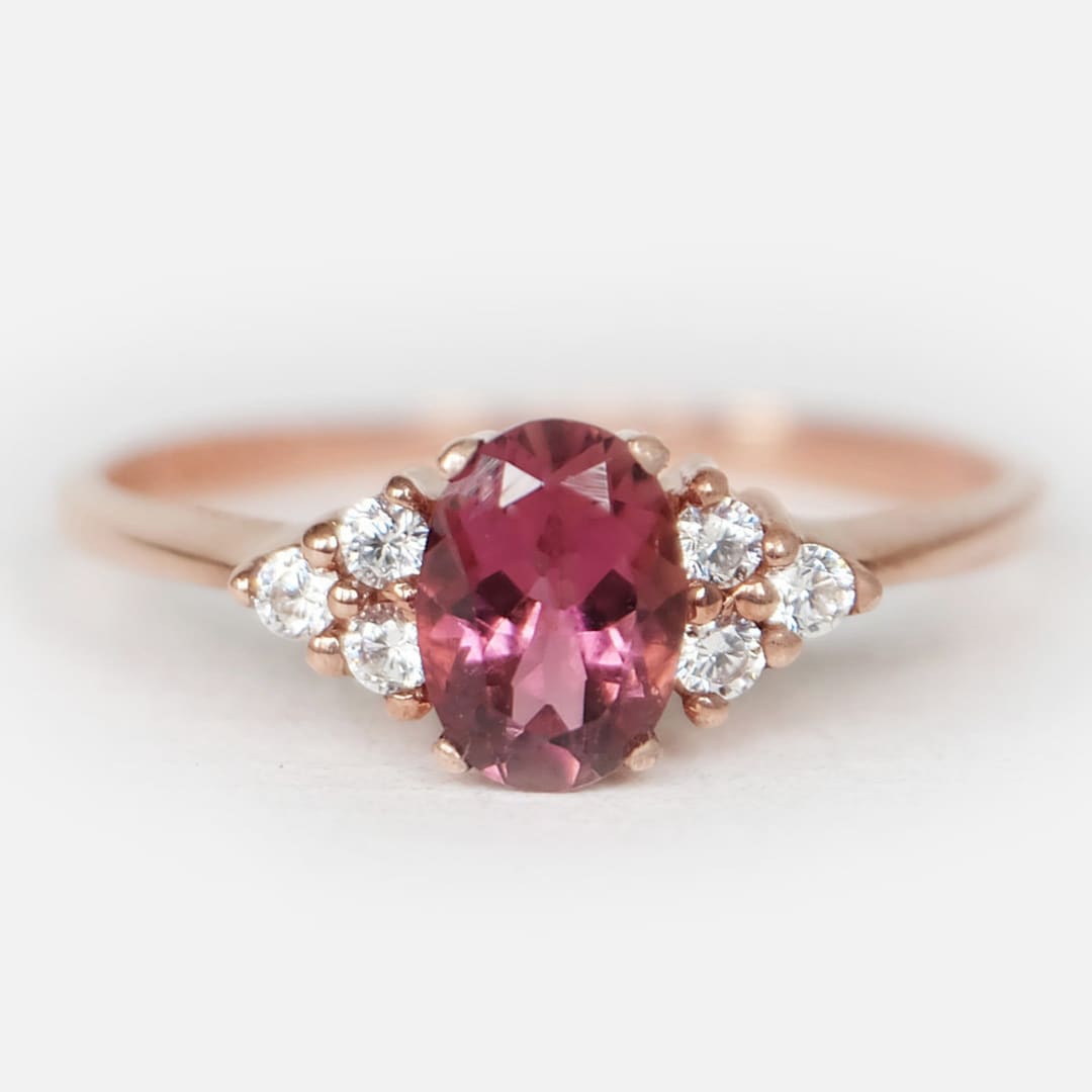 Oval Rhodolite Ring, Rhodolite Garnet Ring, Diamond Ring, Prong ...