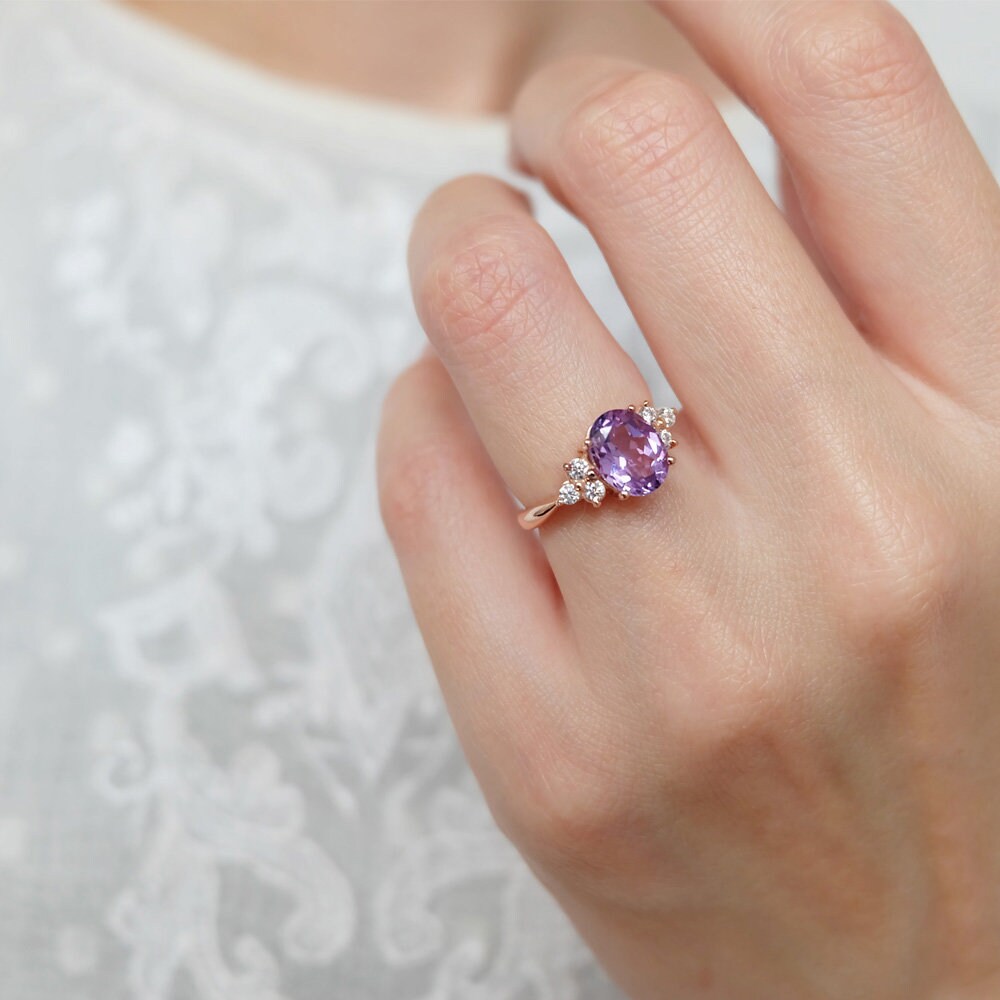 Amethyst Ring Purple Amethyst Ring Oval Cut Engagement Ring | Etsy