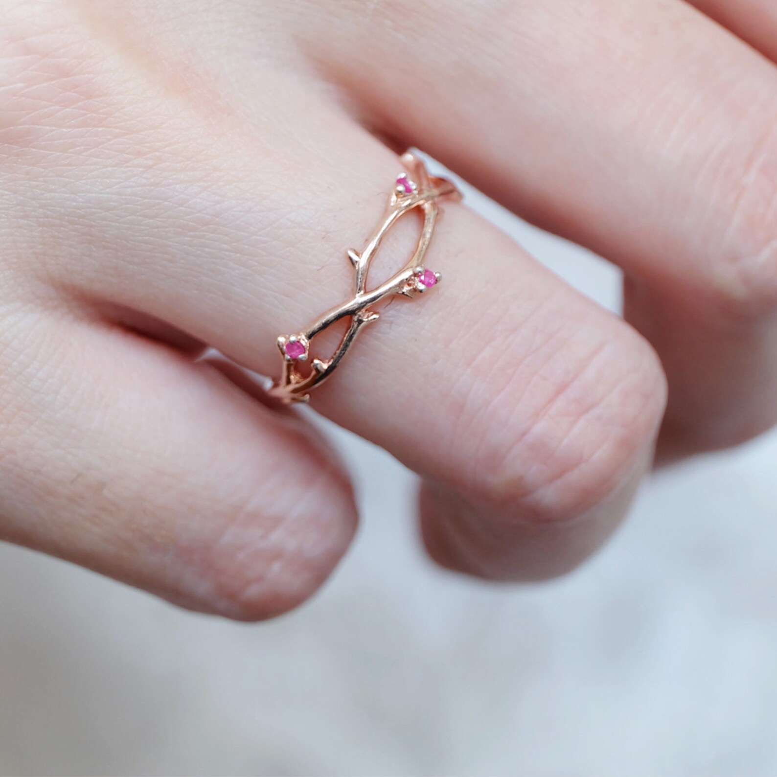 Ruby Branch Ring Tiny Branch Ring Ruby Leaves Ring Ruby | Etsy