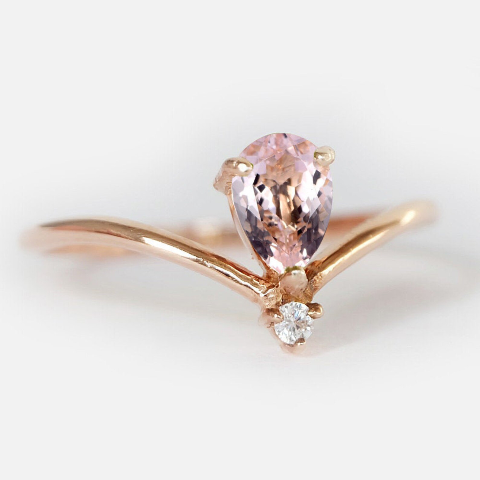 Pear shaped morganite ring morganite engagement ring rose | Etsy