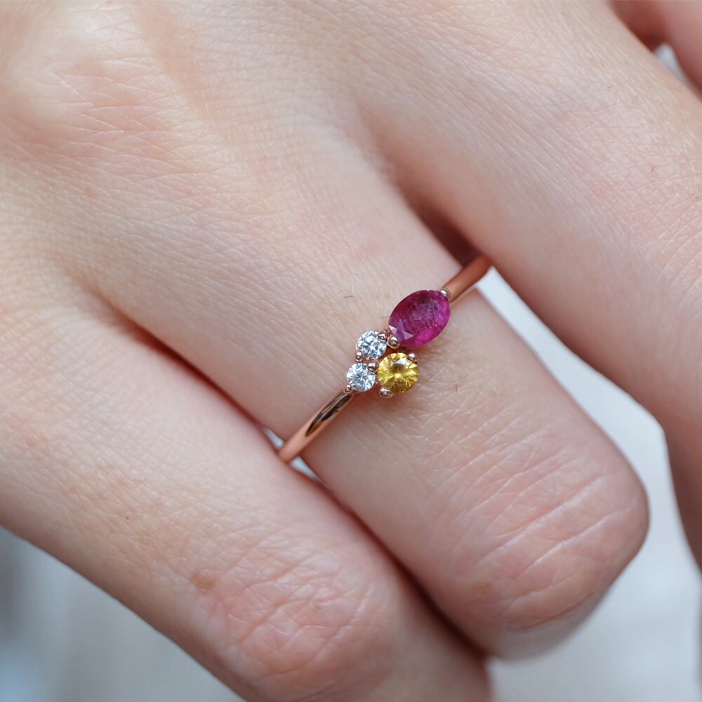 Ruby Cluster Ring Ruby Diamond Ring Ruby With Sapphire Ring | Etsy