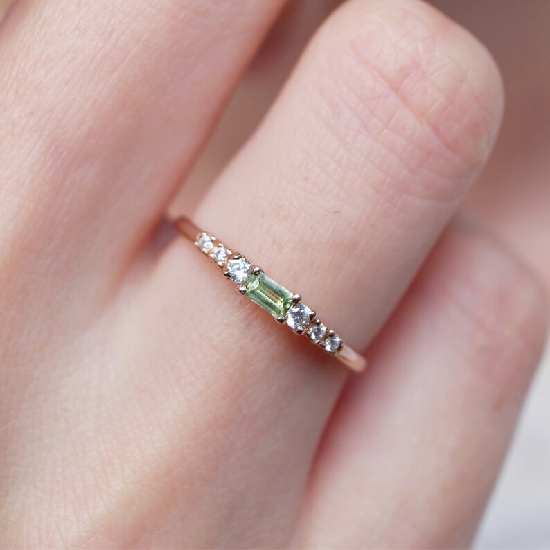14k Peridot Baguette Ring Peridot Ring Stacking Ring - Etsy