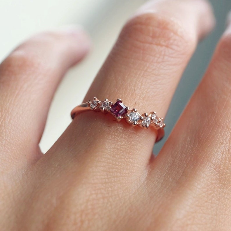 Rhodolite Ring Rhodolite Rings for Women Rhodolite Cluster - Etsy