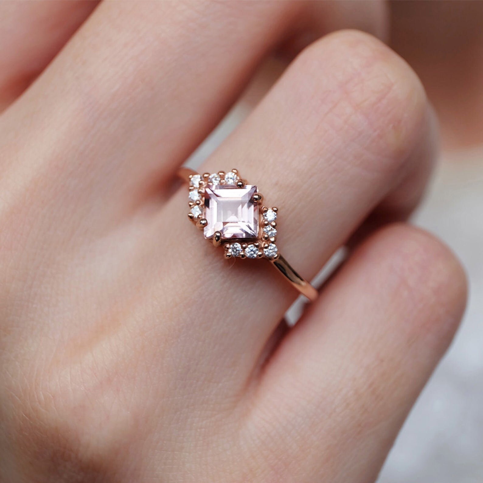 Morganite diamond ring morganite engagement ring engagement | Etsy