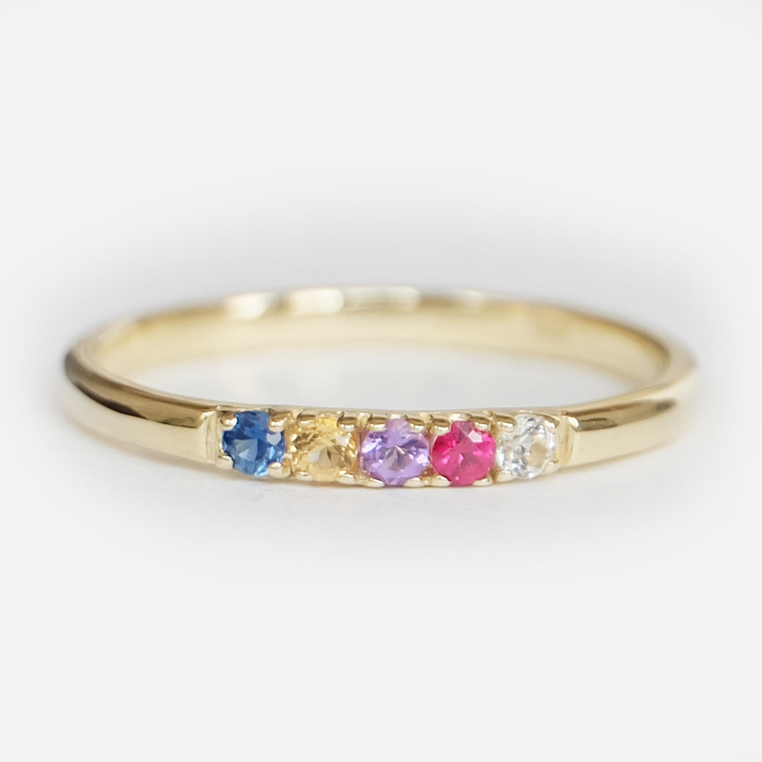 14k Solid Gold Birthstone Ring, Personalized Birthstone Ring, Dainty ...