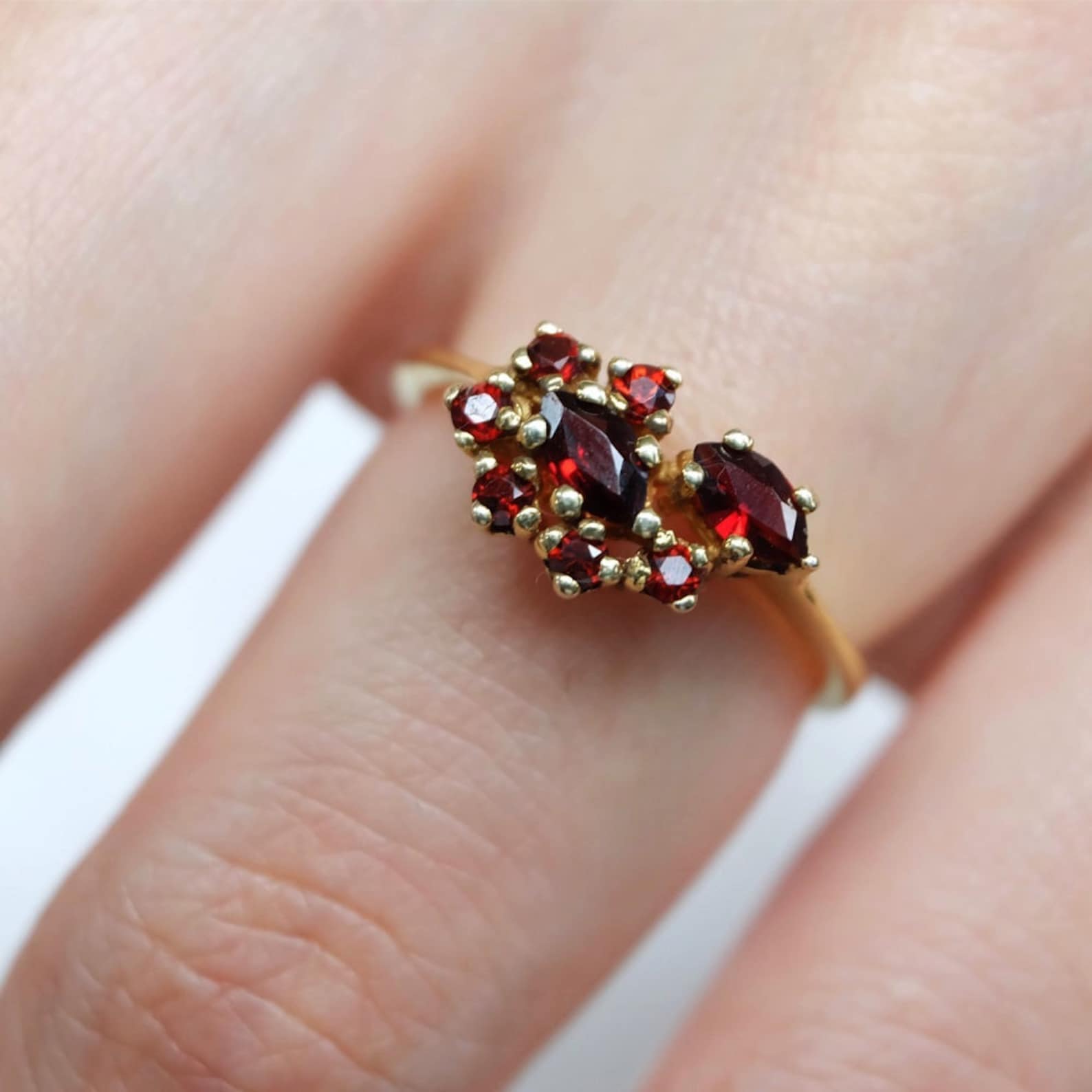 Garnet Cluster Ring Garnet Rings for Women 14k Garnet Ring - Etsy