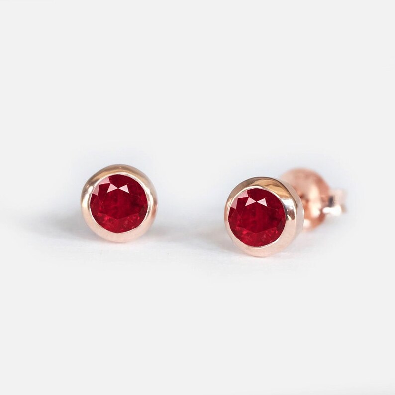 Ruby Earrings Ruby Stud Earrings 14k Gold Earrings 14k Rose - Etsy