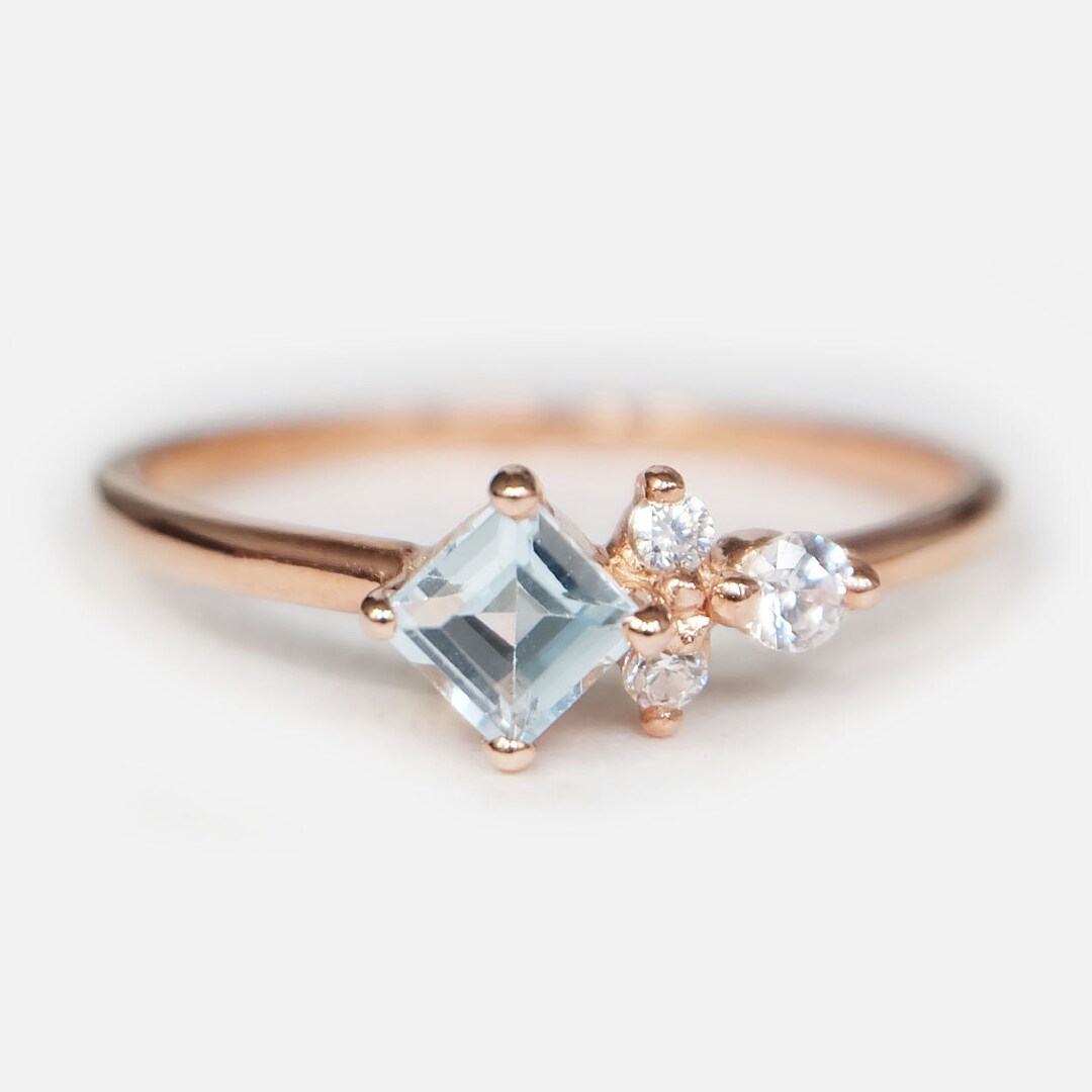 Princess Cut Aquamarine Diamond Ring, Aquamarine Engagement Ring ...