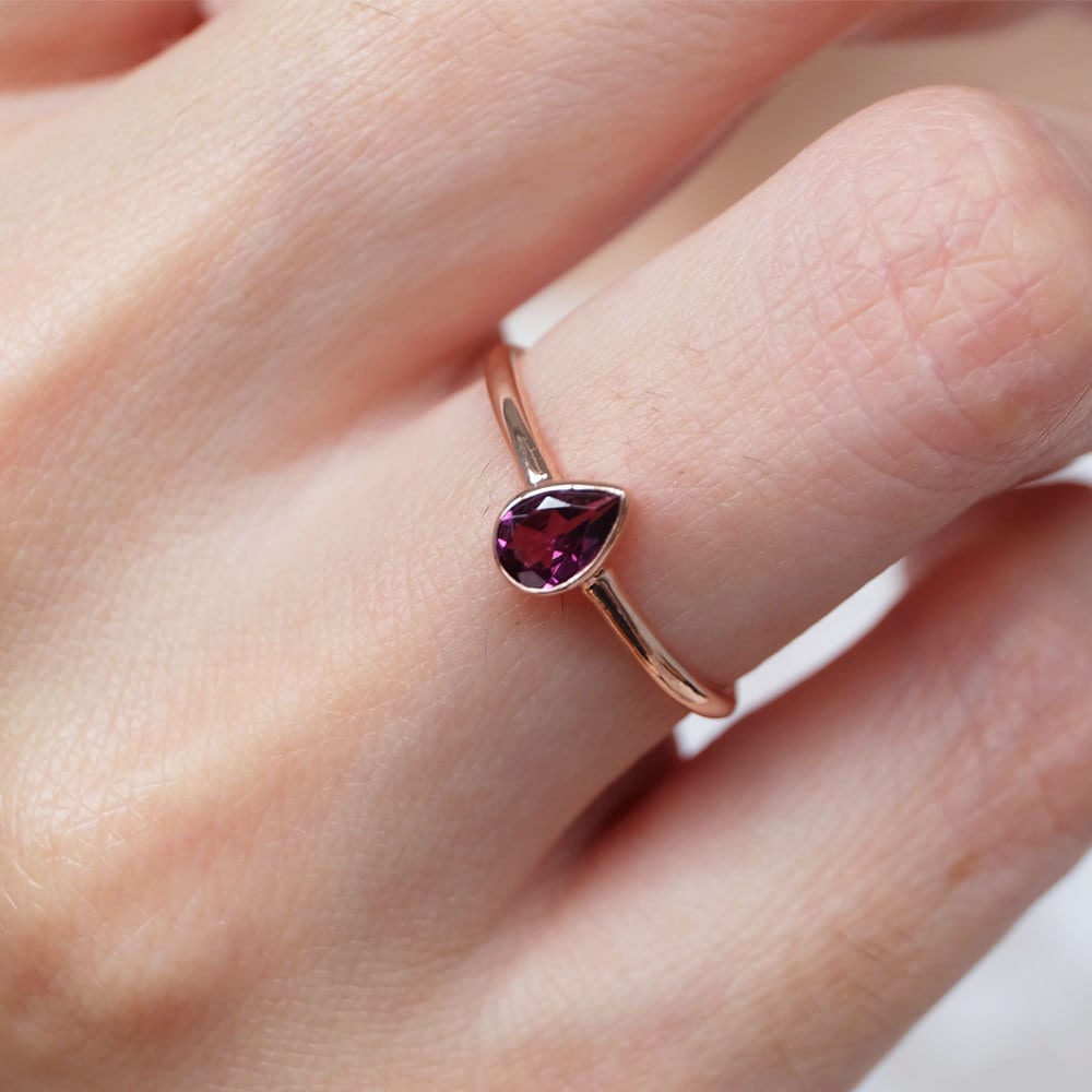 14k gold pear rhodolite ring rhodolite ring engagement ring | Etsy