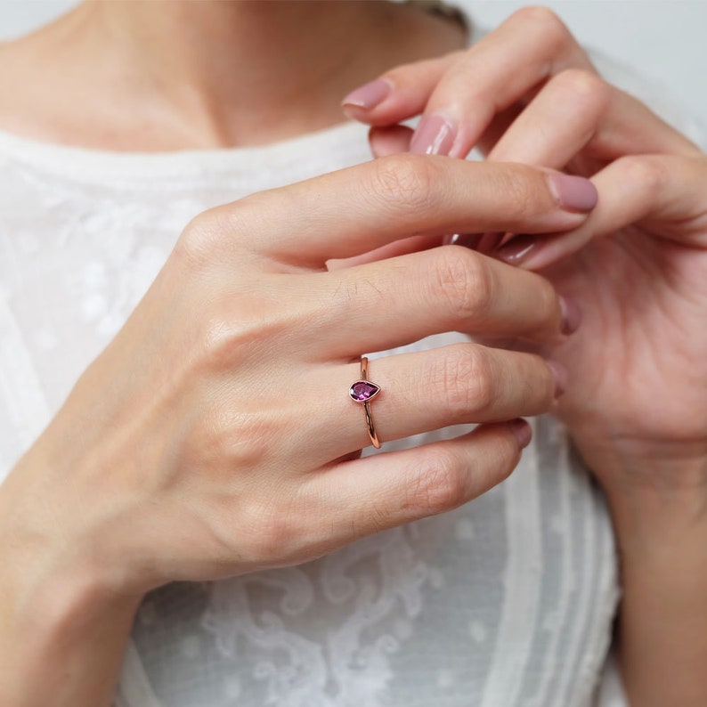 14k gold pear rhodolite ring rhodolite ring engagement ring | Etsy