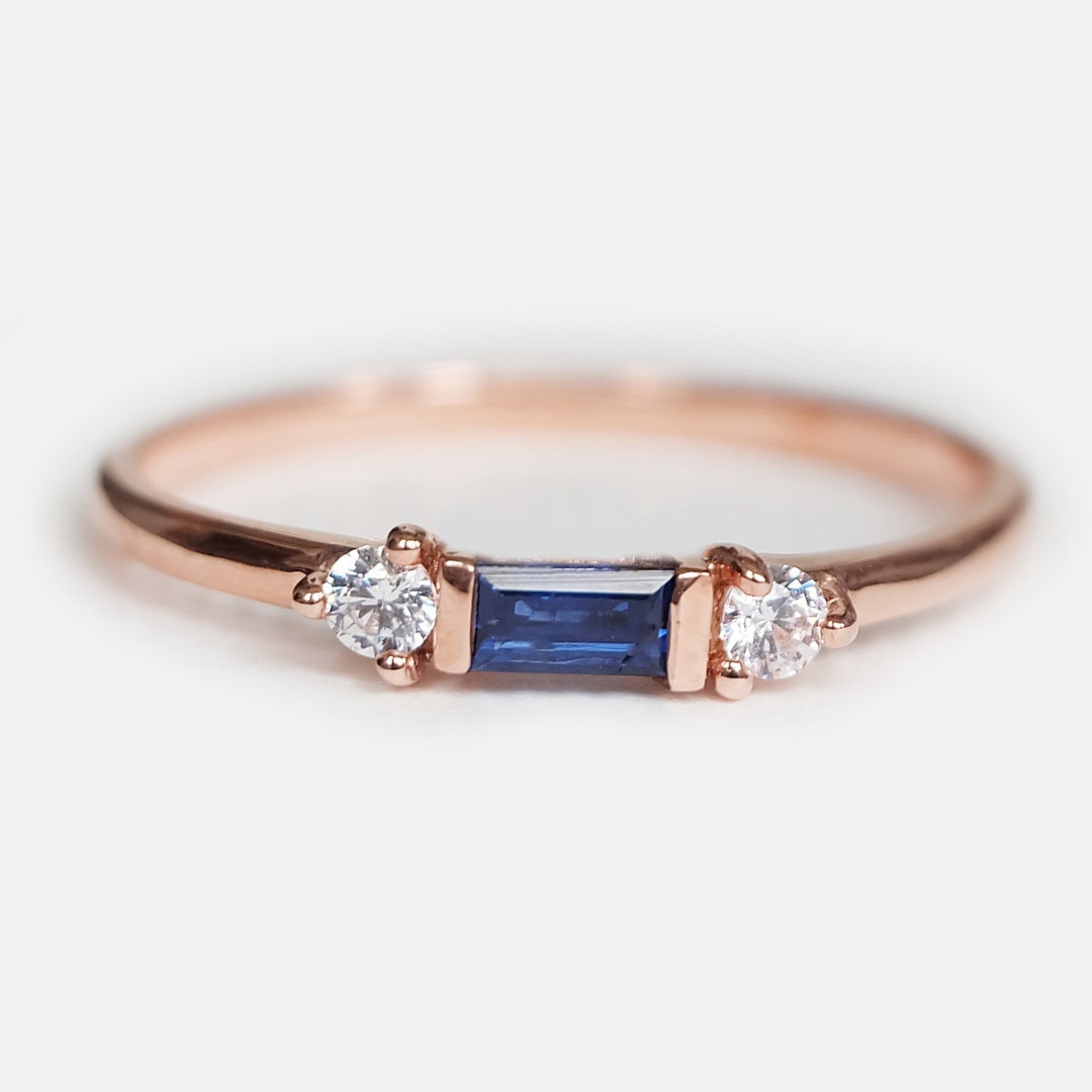 14k Gold Blue Sapphire Ring, Sapphire Ring, Blue Sapphire and Diamond ...