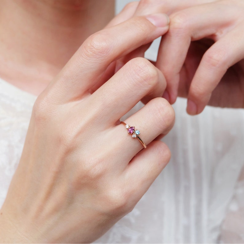 14k Gold Mixed Stone Cluster Ring Multi Stone Ring Gemstone - Etsy