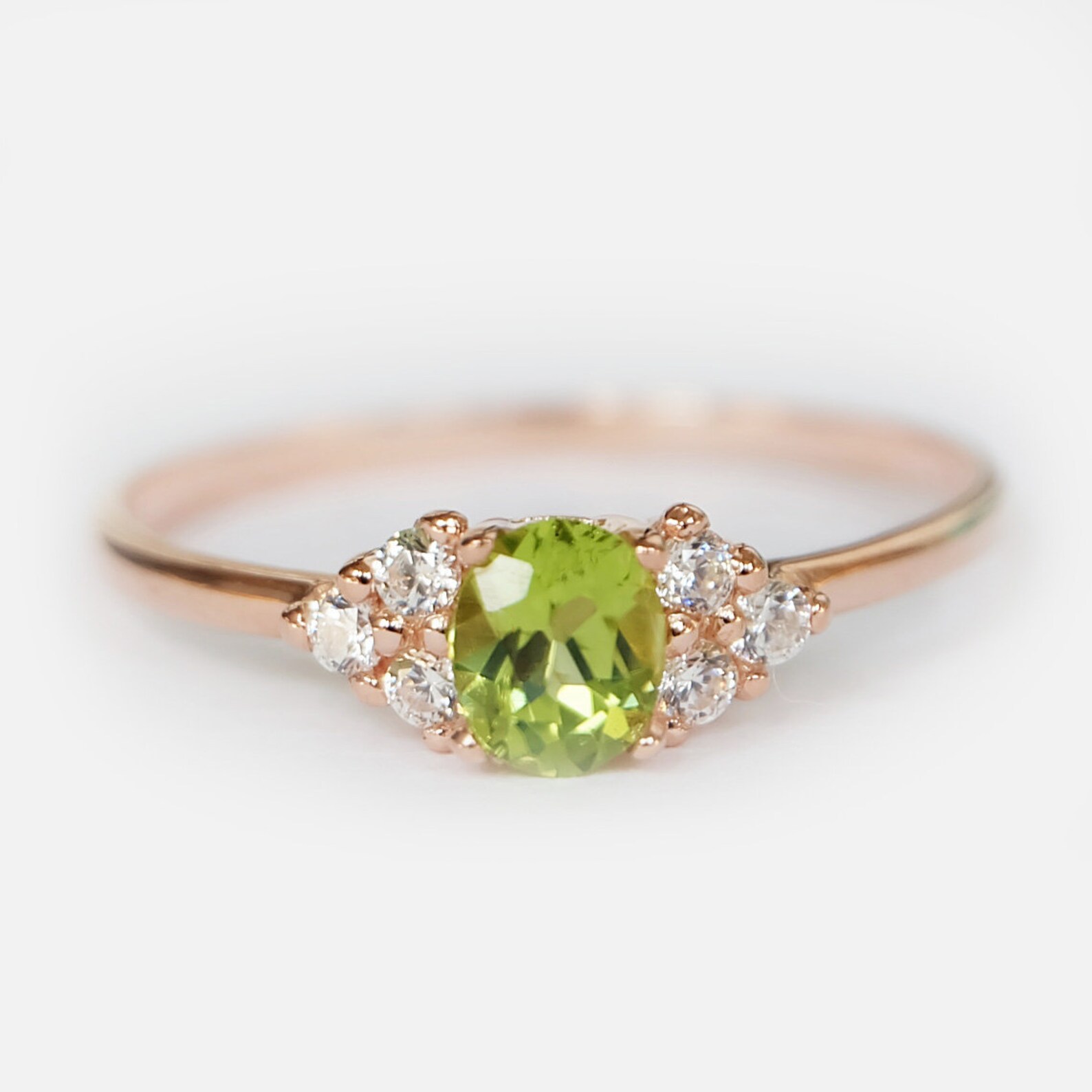 Peridot Ring August Birthstone Peridot Diamond Ring Rose - Etsy