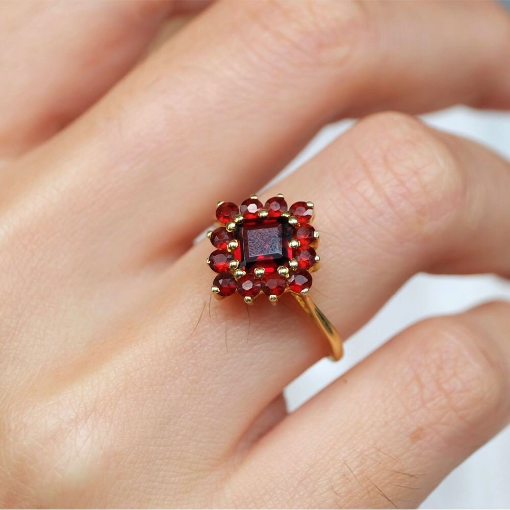 Square Garnet Ring Garnet Band Ring 14kt Garnet Ring Cheap - Etsy