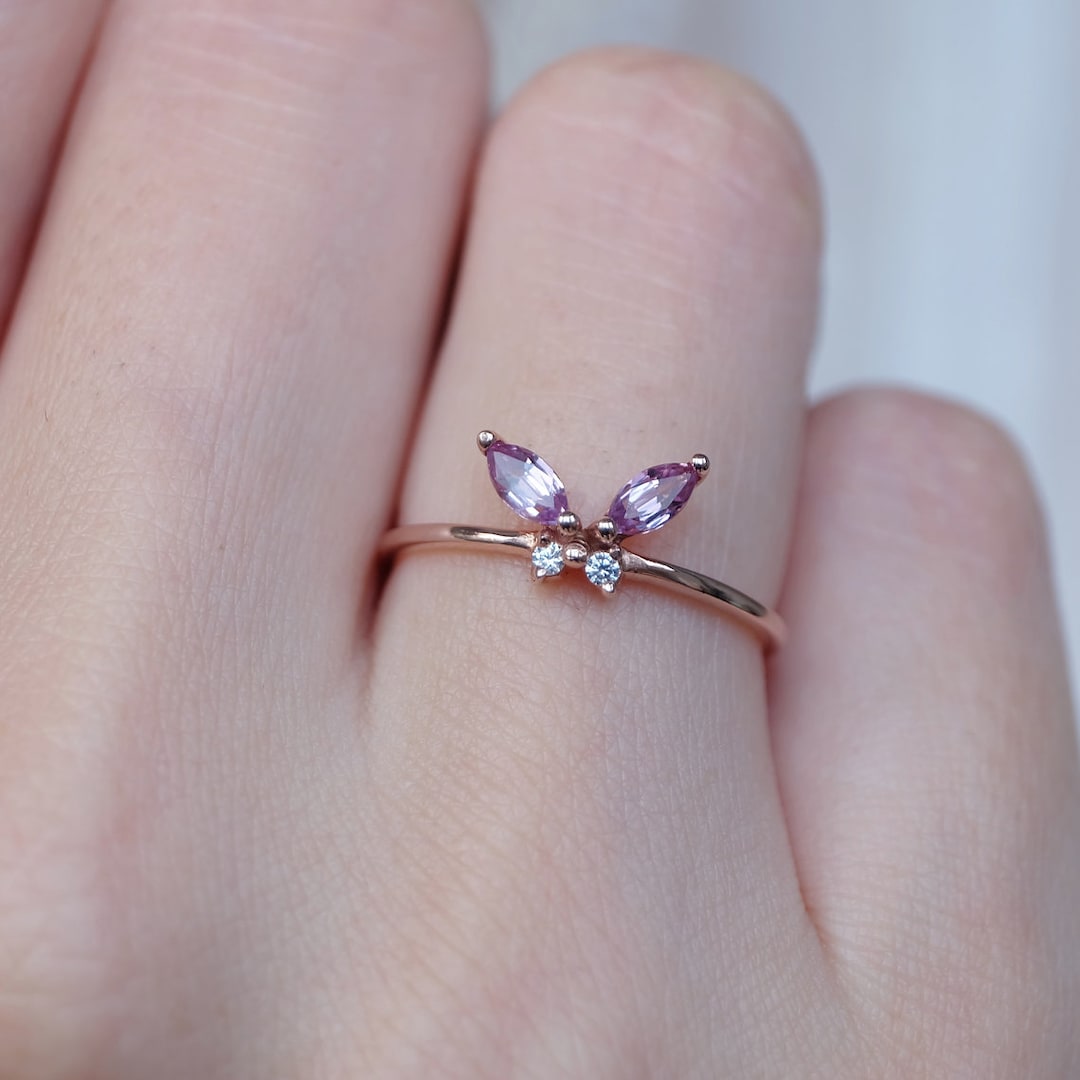14k Gold Butterfly Ring, Alexandrite Butterfly Ring, Purple Butterfly ...