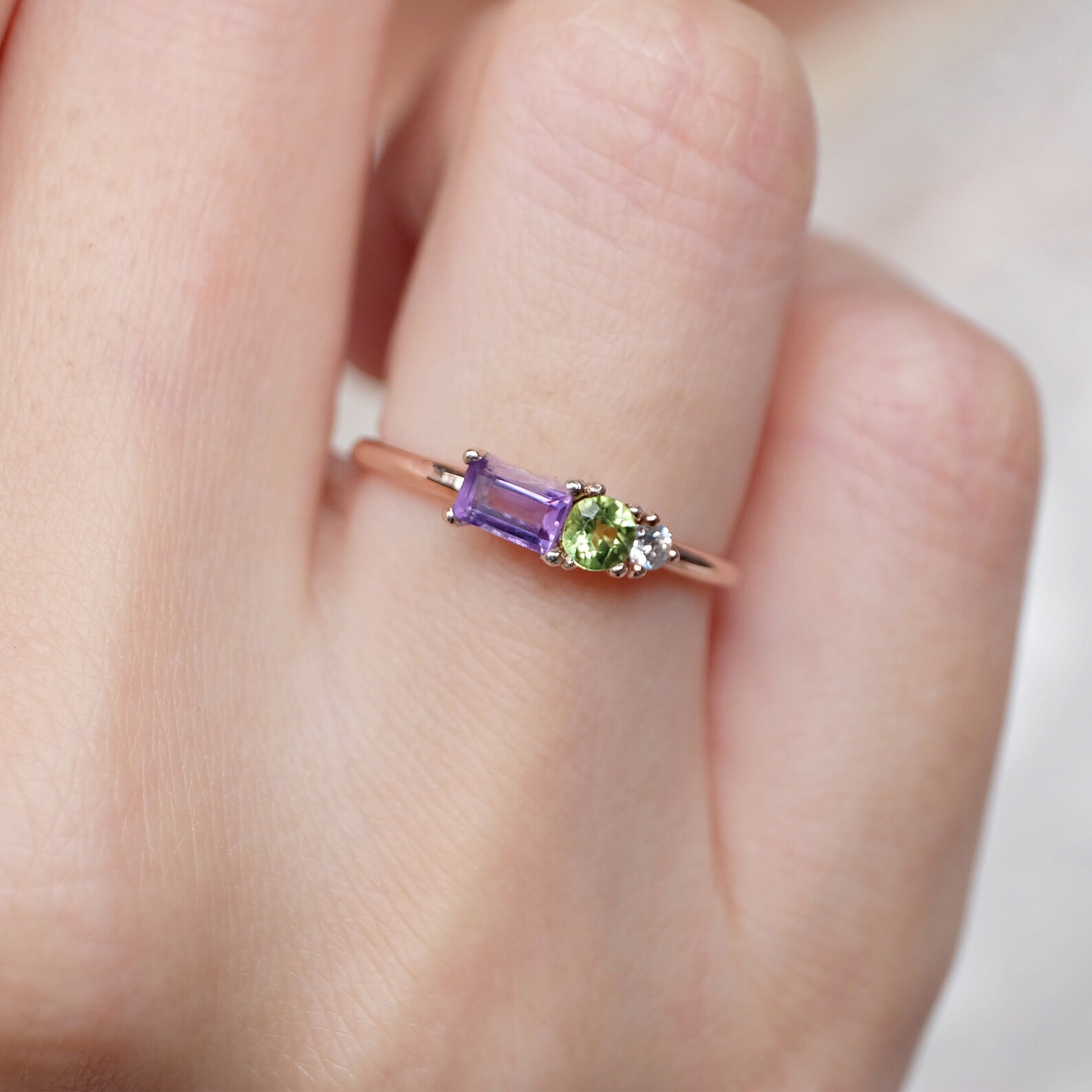 Amethyst and Peridot Ring Birthstone Ring February and | Etsy