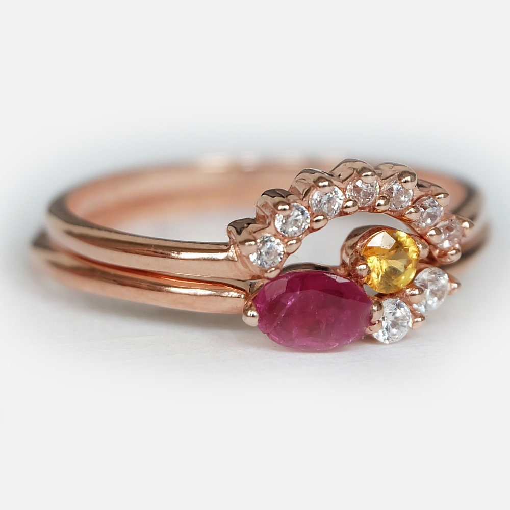 Ruby cluster ring ruby diamond ring ruby with sapphire ring | Etsy