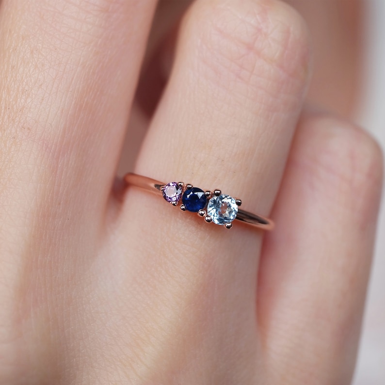 Triple Birthstone Ring Triple Stone Ring 3 Birthstone Ring | Etsy