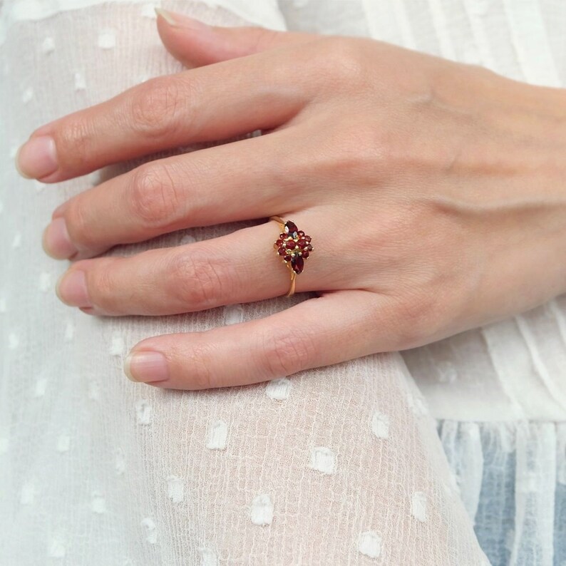 Garnet Cluster Ring Garnet Rings for Women 14k Garnet Ring - Etsy