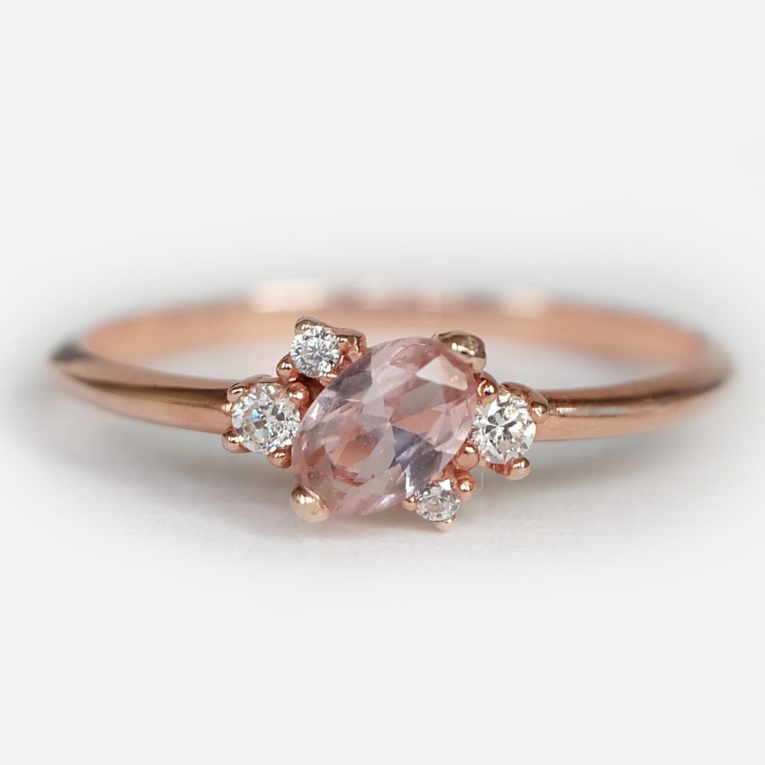 Morganite Engagement Ring, Oval Morganite, Diamond Ring, Wedding Ring ...