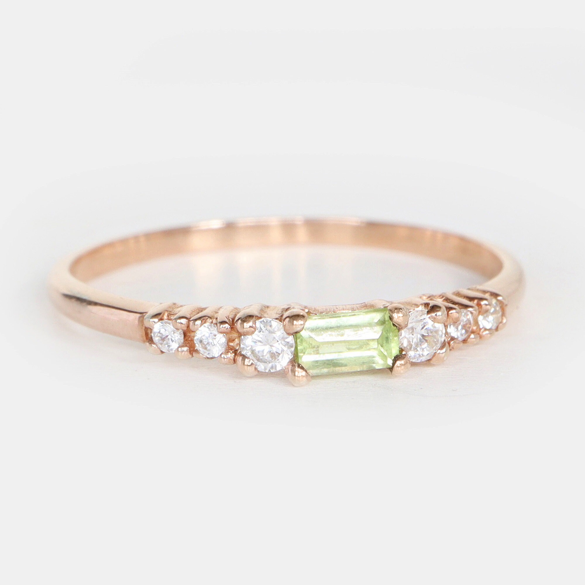 14k Peridot Baguette Ring Peridot Ring Stacking Ring - Etsy