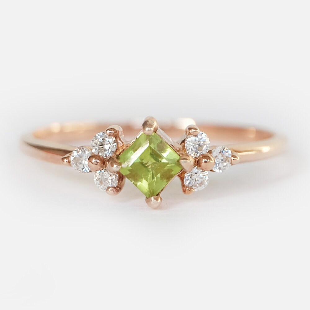 Natural Peridot Ring Rose Gold Peridot Ring Peridot Diamond | Etsy