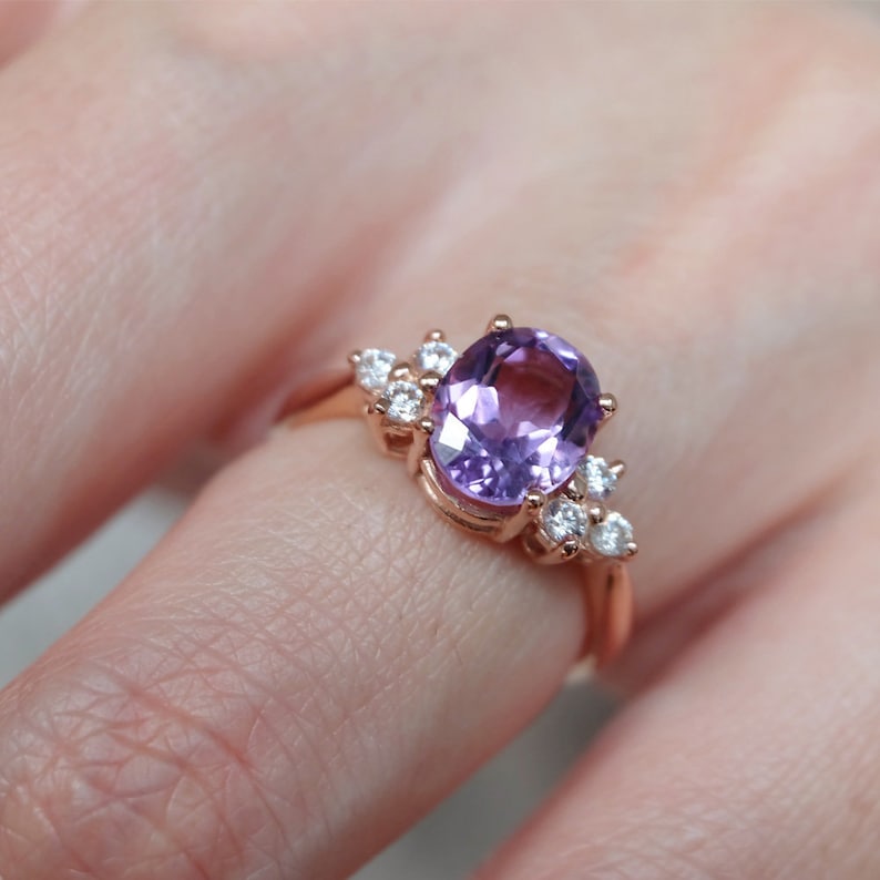 Amethyst ring purple amethyst ring oval cut engagement ring | Etsy