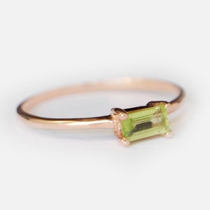 Peridot Baguette Ring, Solid 14k Gold Peridot Baguette Ring, Peridot ...