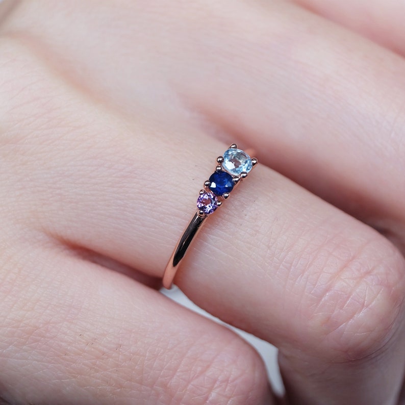 Triple Birthstone Ring Triple Stone Ring 3 Birthstone Ring | Etsy