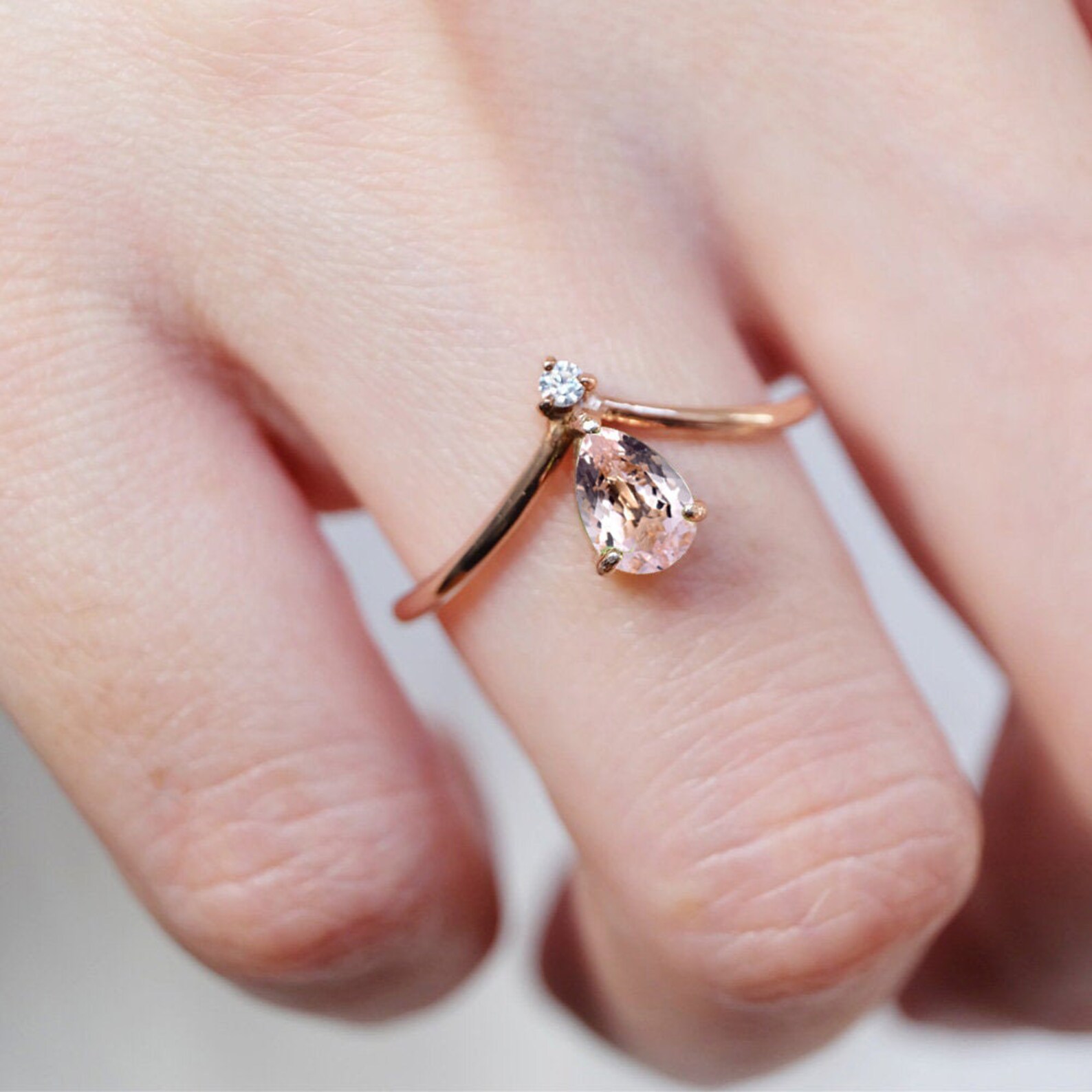 Pear shaped morganite ring morganite engagement ring rose | Etsy