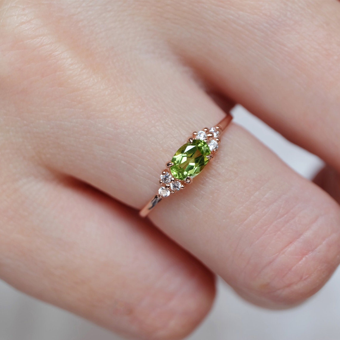 Peridot ring august birthstone peridot diamond ring rose | Etsy