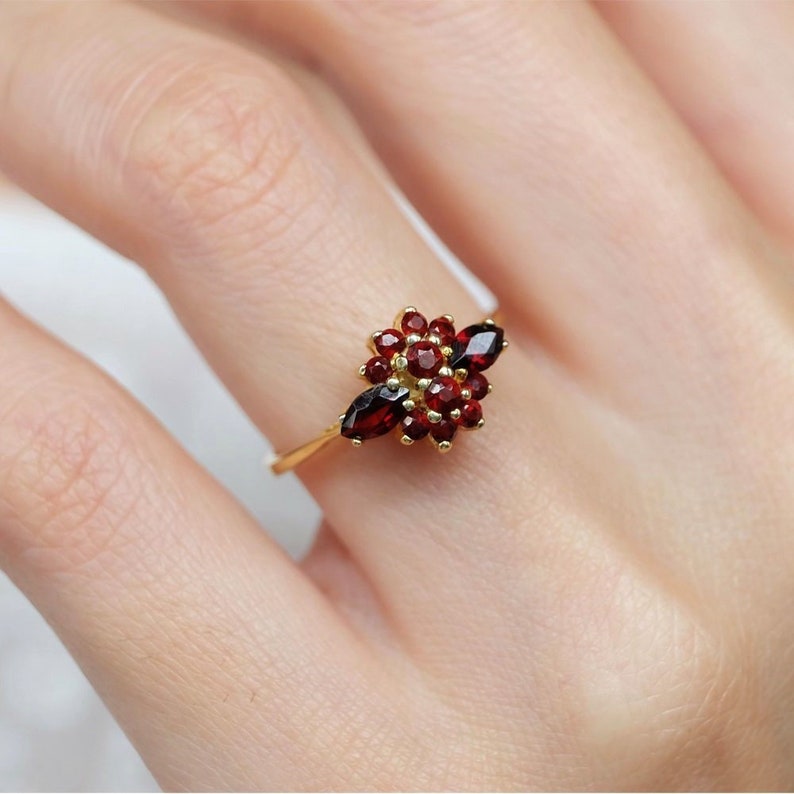Garnet Cluster Ring Garnet Rings for Women 14k Garnet Ring - Etsy