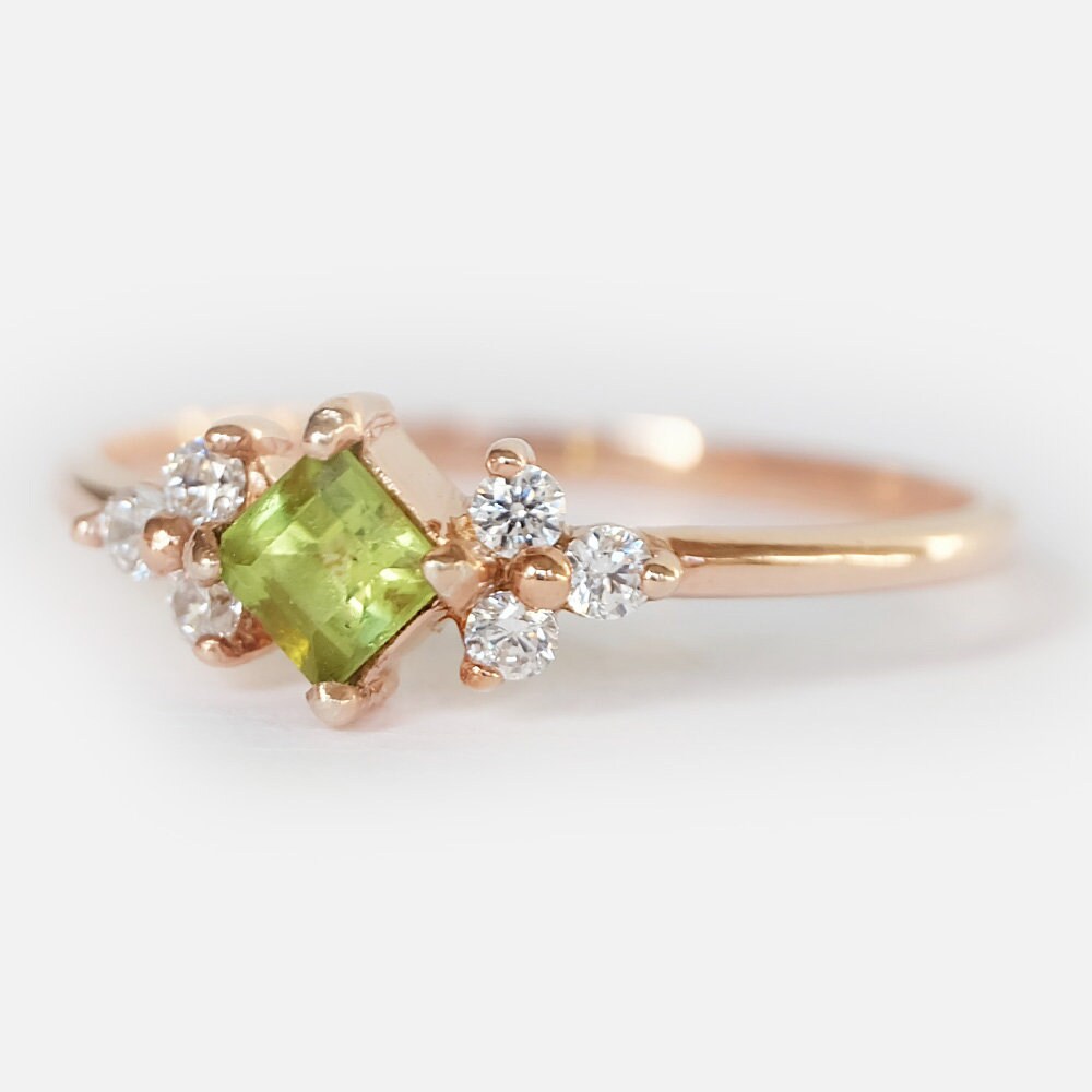 Natural Peridot Ring Rose Gold Peridot Ring Peridot Diamond | Etsy