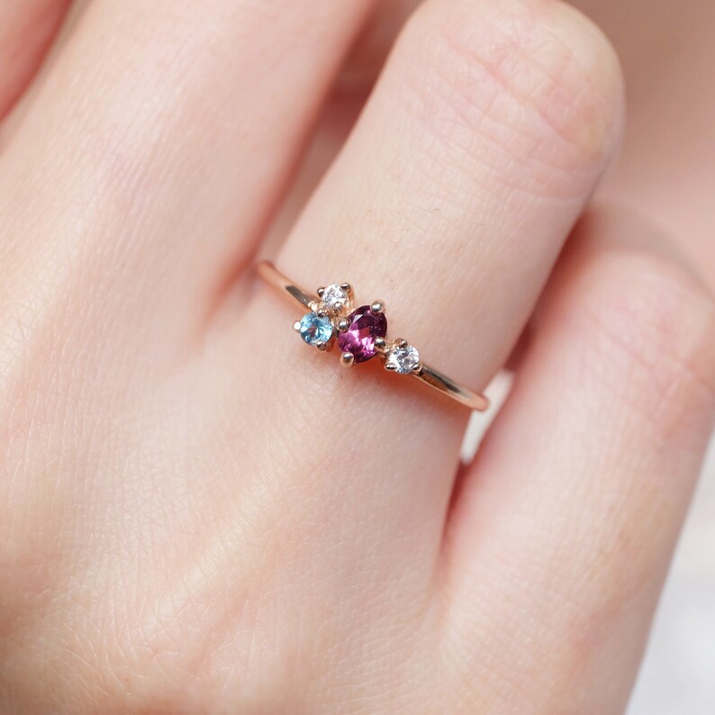 14k Gold Mixed Stone Cluster Ring Multi Stone Ring Gemstone - Etsy