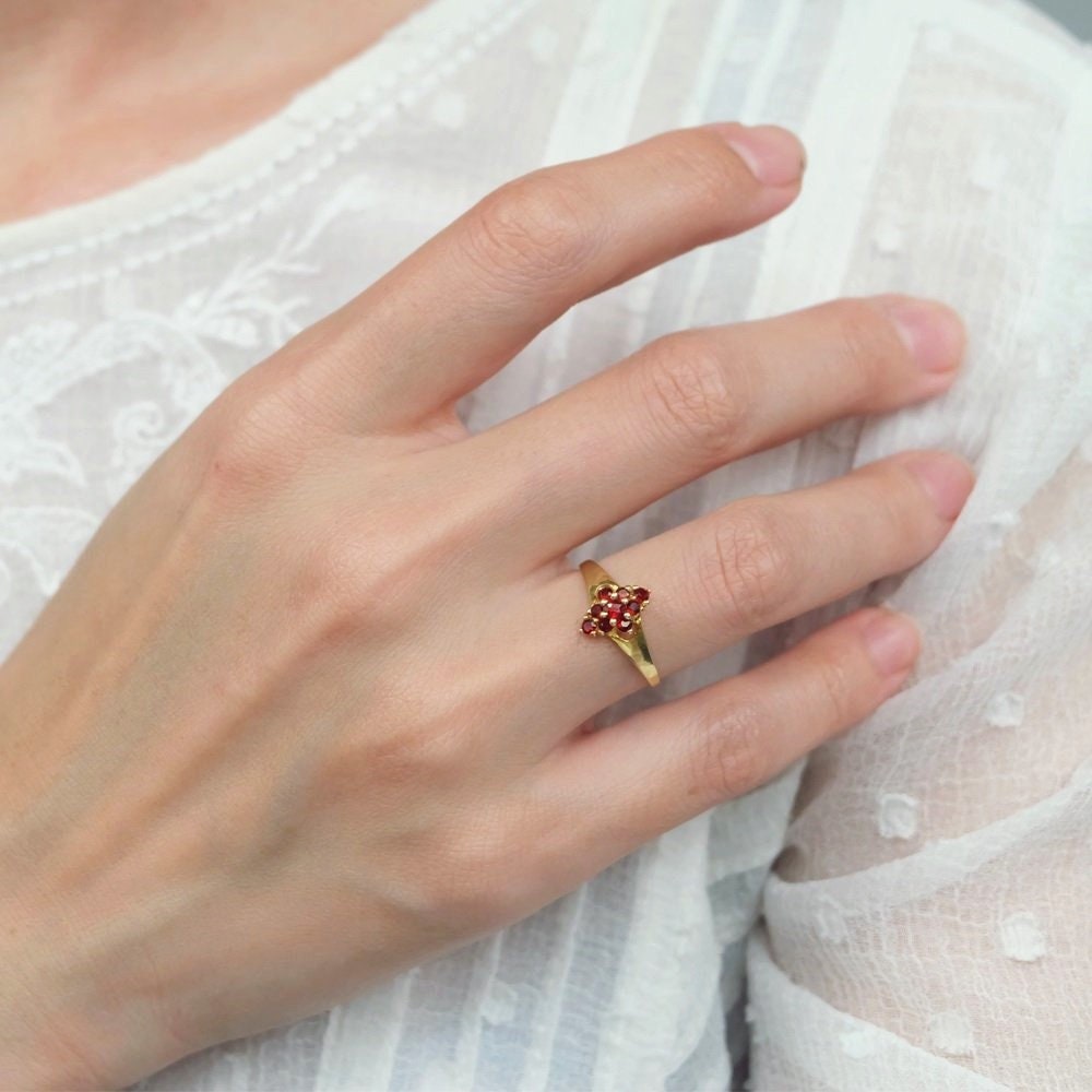 Round Garnet Ring Gold Ring Garnet Antique Garnet Ring - Etsy