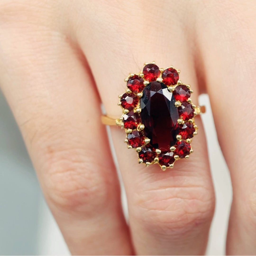 Garnet Rings for Women, Garnet Birthstone Rings, Red Garnet Ring, Large ...