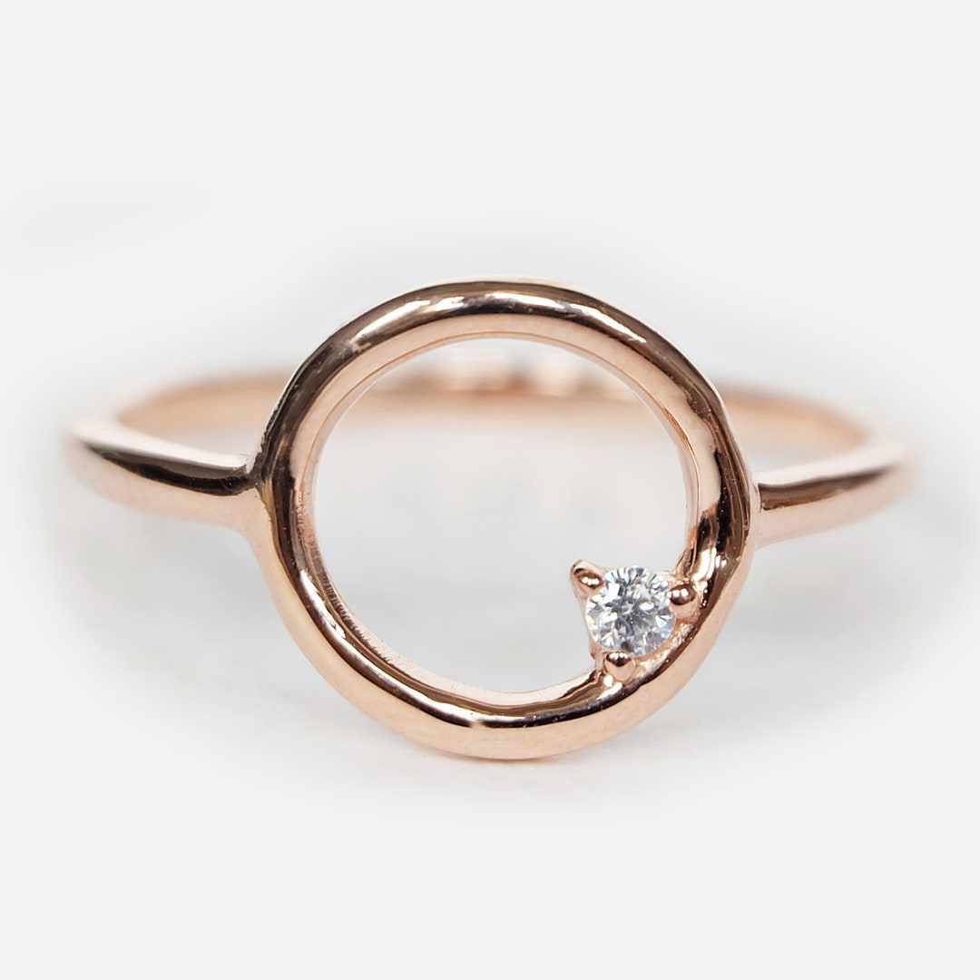 14k Open Circle Ring, Circle Diamond Ring, Modern Circle Ring, Geometric Ring, Round Ring, Open ...