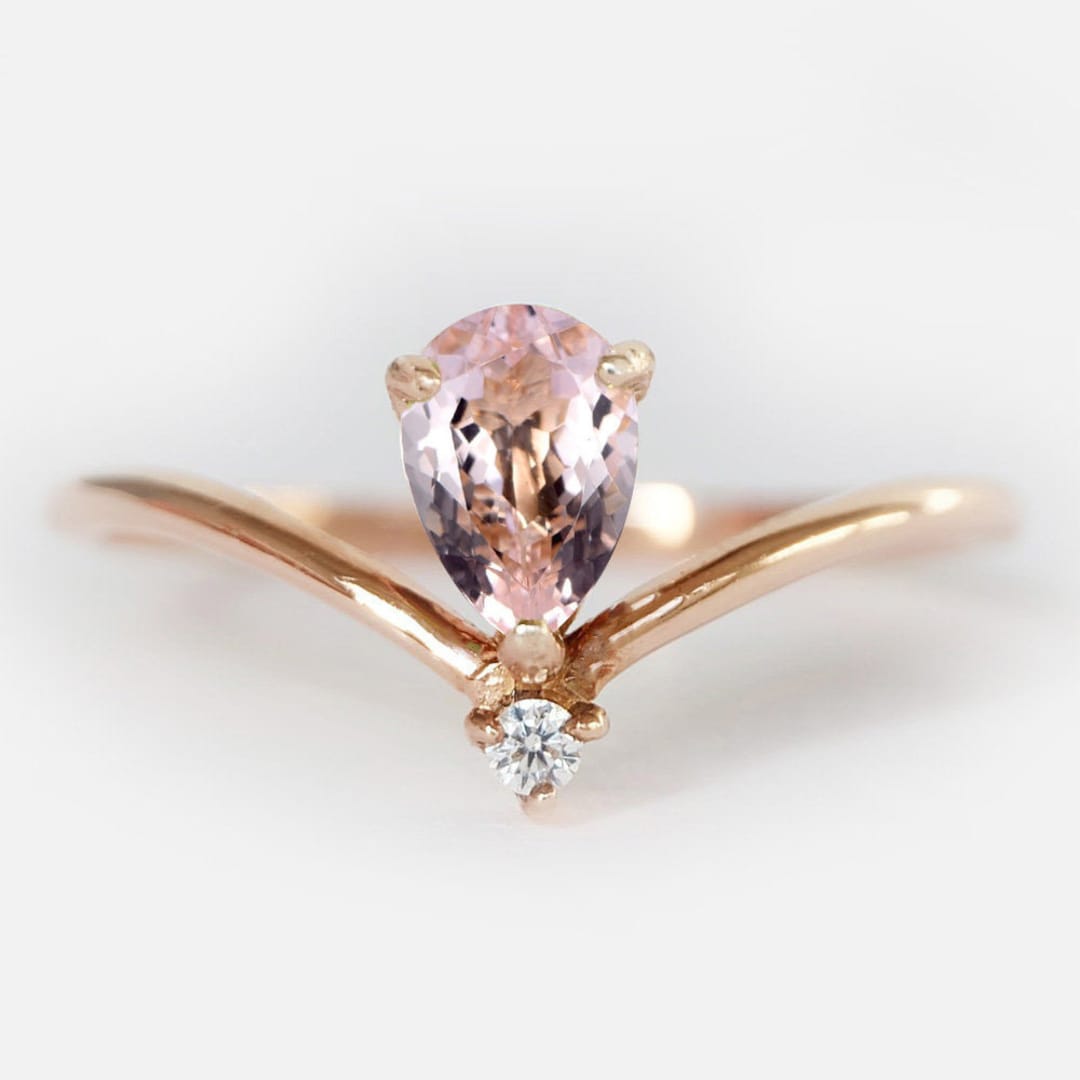 Pear Shaped Morganite Ring Morganite Engagement Ring Rose - Etsy