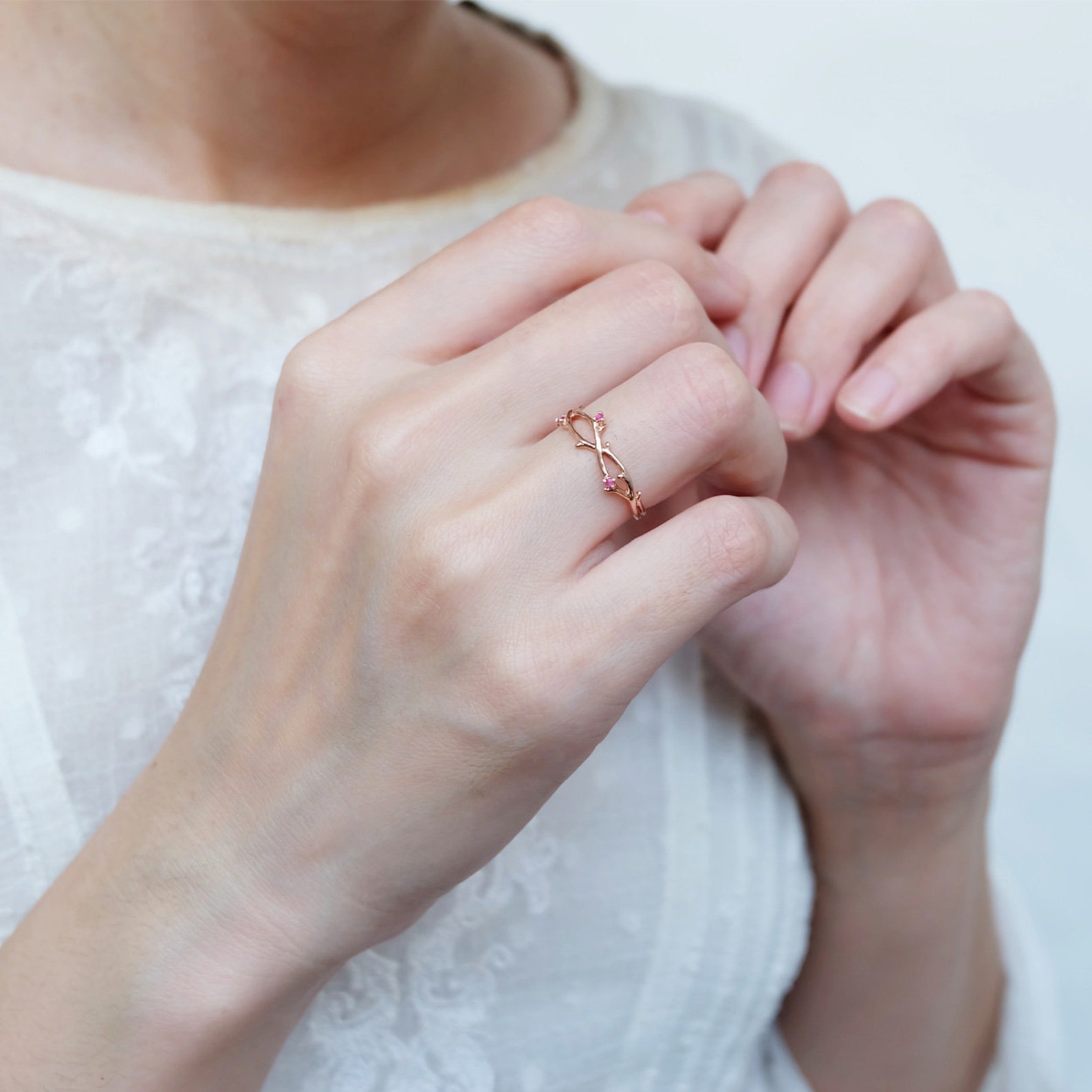 Ruby Branch Ring Tiny Branch Ring Ruby Leaves Ring Ruby | Etsy