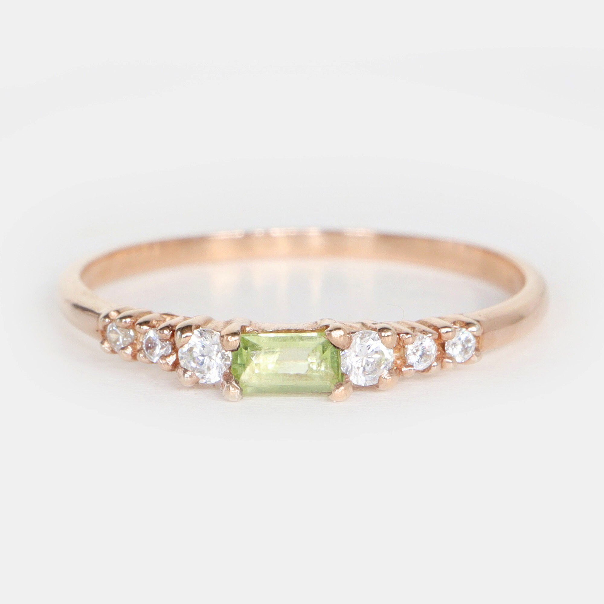 14k Peridot Baguette Ring Peridot Ring Stacking Ring - Etsy