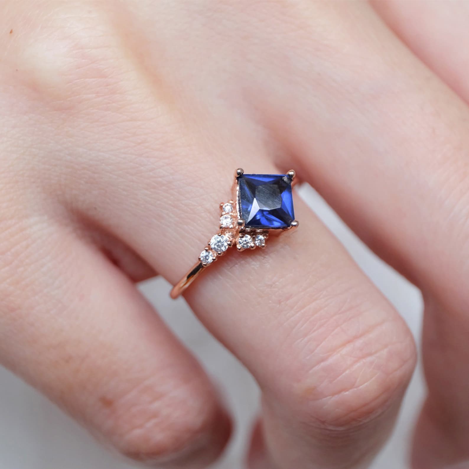 Princess cut engagement ring natural sapphire ring antique | Etsy